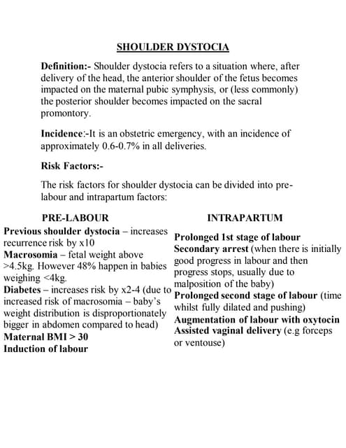 Shoulder dystocia | PPTX | Pregnancy | Reproductive Health