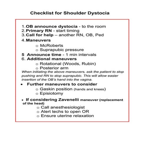 Checklist for Shoulder Dystocia | PDF