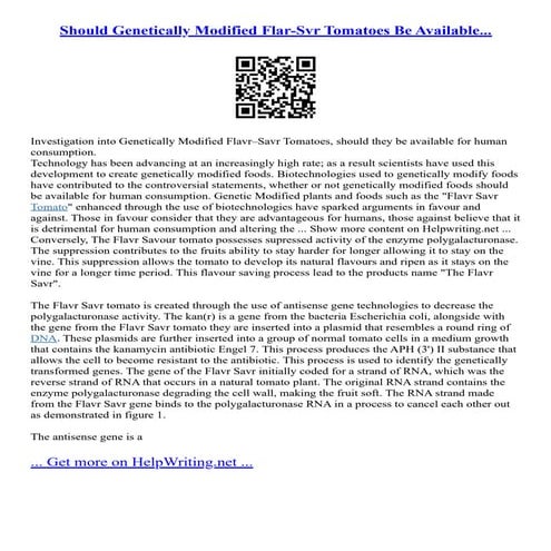 Should Genetically Modified Flar-Svr Tomatoes Be Available... | PDF