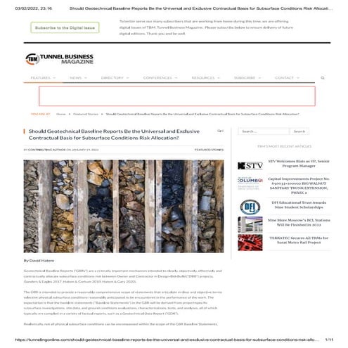 Should geotechnical baseline reports be the universal and exclusive ...