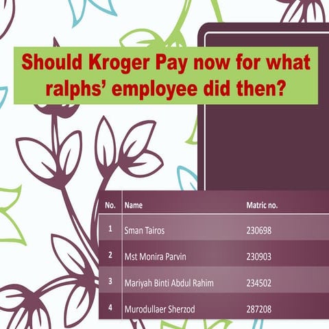 Should kroger pay now for what ralphs employee did then | PPTX