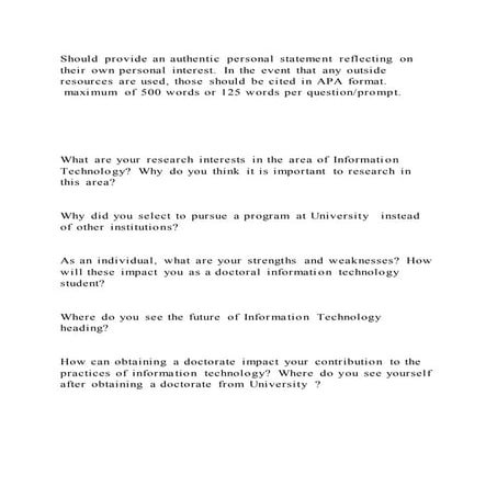 Should provide an authentic personal statement reflecting on their o | PDF