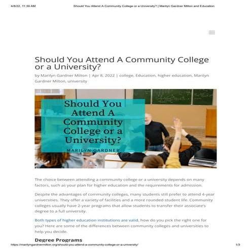Should You Attend A Community College or a University | PDF