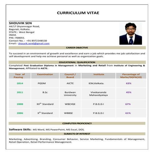 Shouvik sen cv | PDF | Business | Business and Finance