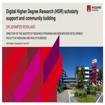 Digital Higher Degree Research (HDR) Scholarly Support and Community Building | PDF