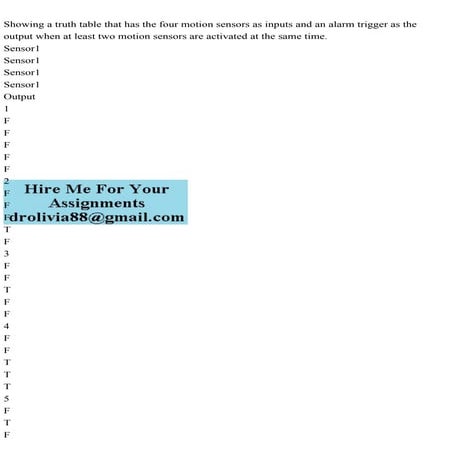 Showing a truth table that has the four motion sensors as inputs and.pdf
