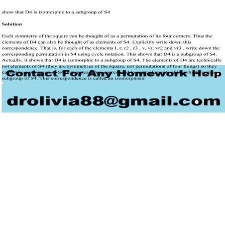 show that D4 is isomorphic to a subgroup of S4SolutionEach sym.pdf