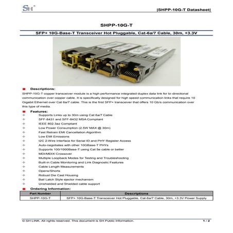 10G Copper SFP, 10G SFP-T | PDF