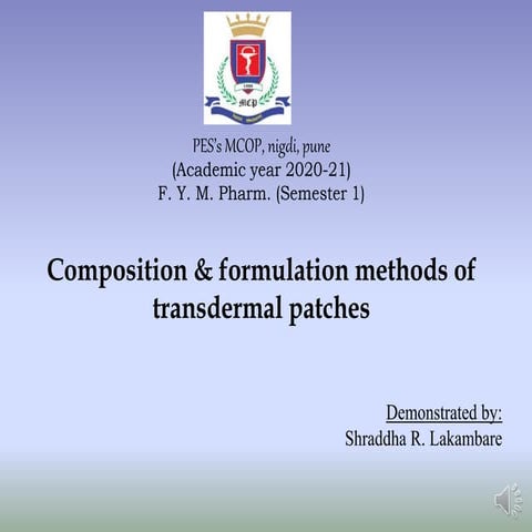 formulation of transdermal patches | PPTX