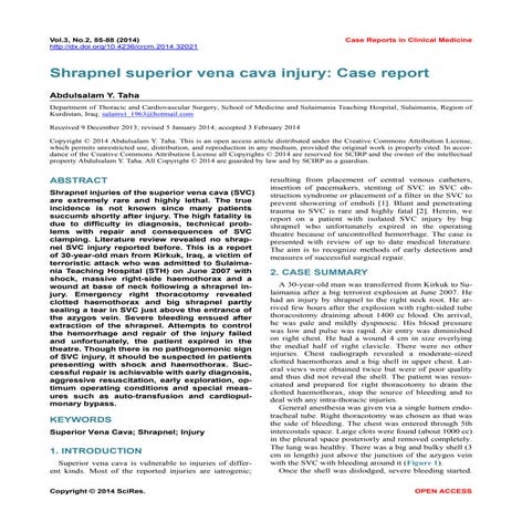 Shrapnel superior vena cava injury a case report | PDF