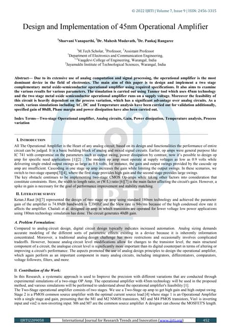Design and Implementation of Two Stage Operational Amplifier | PDF