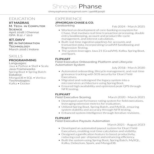 Shreyas Phanse Resume: Experienced Backend Engineer | Java • Spring Boot • Kafka • MongoDB ...