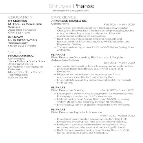 Shreyas Phanse Resume: Experienced Backend Engineer | Java • Spring ...