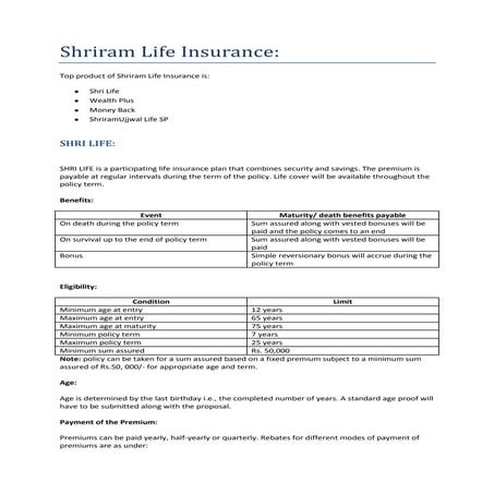 Shriram Life Insurance | DOCX