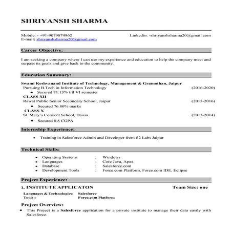 Shriyansh sharma resume | PDF