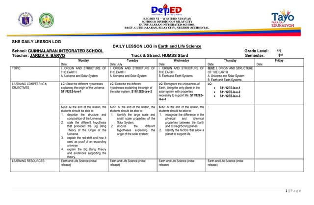 Sample Semi-detailed Lesson Plan for Grade 8 Science, Prepared by ...
