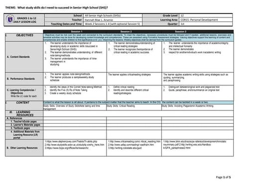 lesson plan Personal DevelopmentCOT.docx | Educational Assessment ...