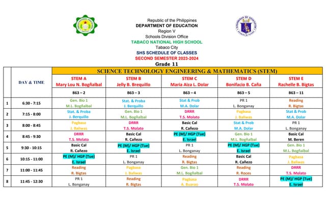 Senior High School Sample CLASS SCHEDULE_055355.docx | Education