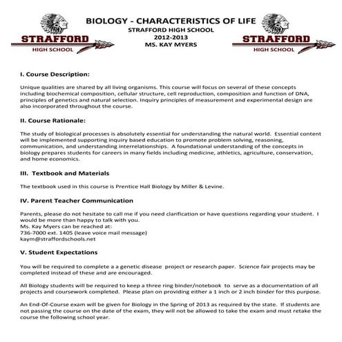 Shs biology course syllabus 2012 | PDF