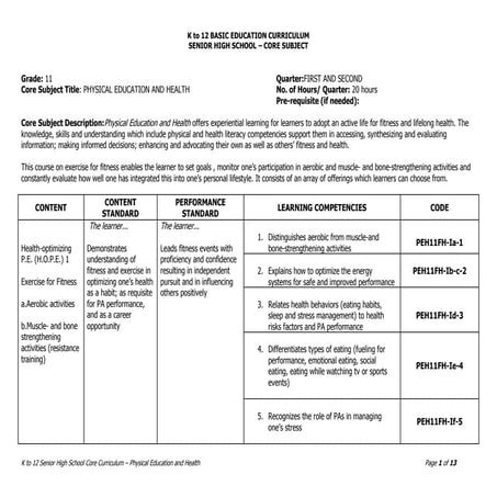 Physical Education and Health 11 and 12 Curriculum Guide | PDF