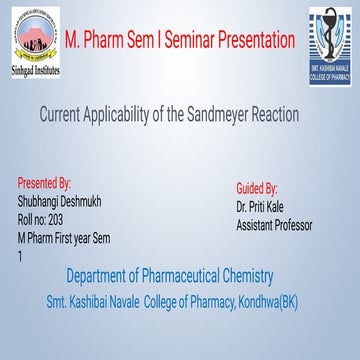 Current applicability of Sandmeyer reaction presentation | PDF