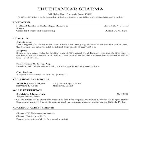 shubhankar's resume | PDF