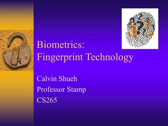 BIOMETRICS FINGER PRINT TECHNOLOGY | PPT | Technology & Computing