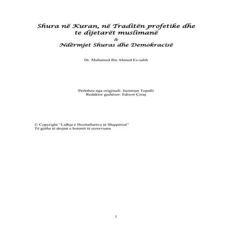 Shura në Kuran, në Traditën profetike dhe te dijetarët | PDF