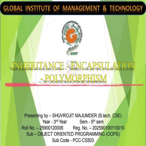 Shuvrojit Majumder 25900120006 Object Oriented Programming Pcc Cs 503 Pptx 