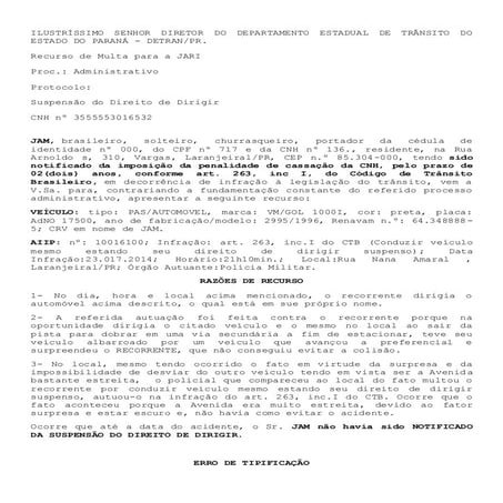 Recurso de multa a JARI modelo | DOCX