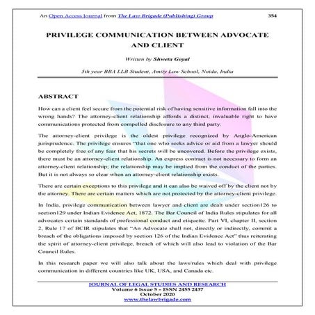 PRIVILEGE COMMUNICATION BETWEEN ADVOCATE AND CLIENT | PDF