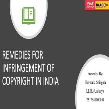 Remedies for infringement of copyright in india | PPTX