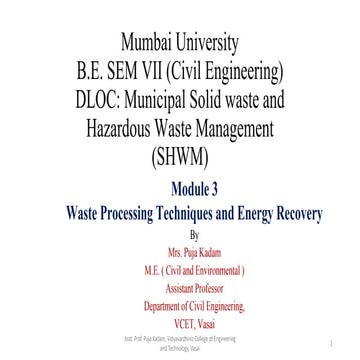 Waste Processing Techniques and Energy Recovery | PPT