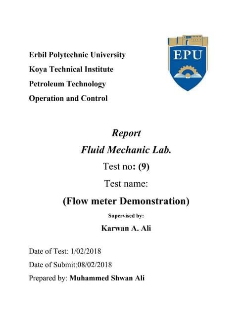 Fluid Mechanic Lab - Venturi Meter | PDF