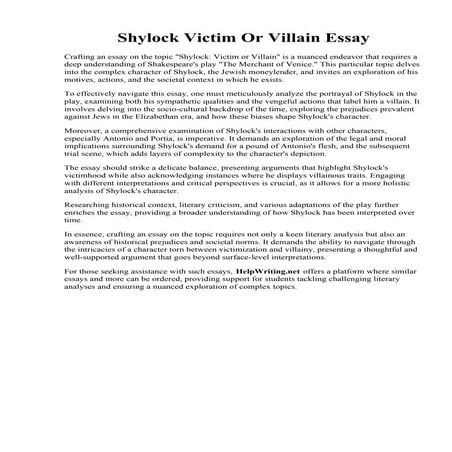 Shylock Victim Or Villain Essay. Is Shylock a Victim or a Villain ...
