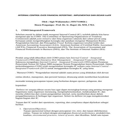 Si pi, sigit widiatmoko, hapzi ali, implementasi dan design internal control ( uas ) | PDF