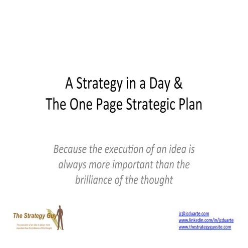 A Strategy in a Day & The One Page Strategic Plan | PDF