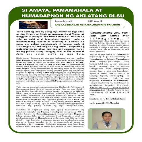 Si Amaya, ang Pamamahala at si Humadapnon | PDF