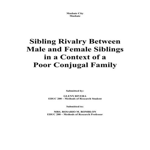 Basic Research on Sibling Rivalry - Sociological Way | PDF