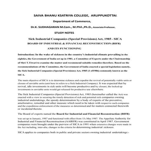 SICA and BIFR | PPTX