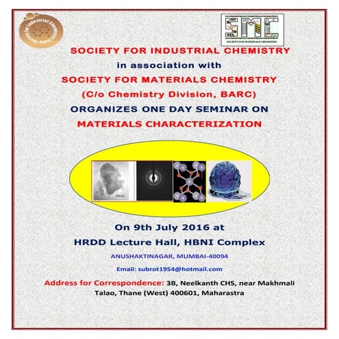 Society for Industrial Chemistry seminar on Materials Characterization ...