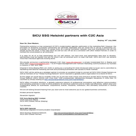 Sicu Ssg And C2 C Asia Partnership | PDF