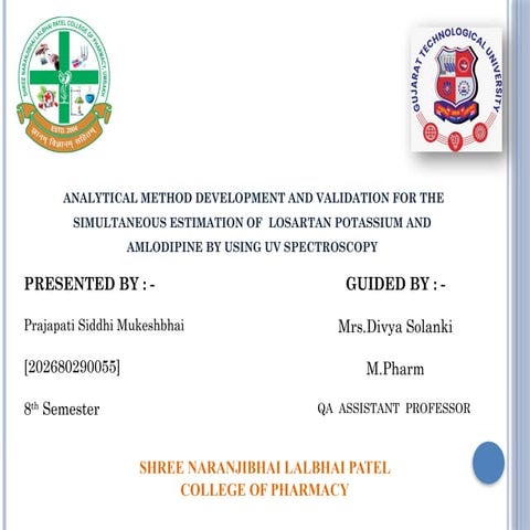 ANALYTICAL METHOD DEVELOPMENT AND VALIDATION FOR THE SIMULTANEOUS ESTIMATION OF LOSARTAN ...
