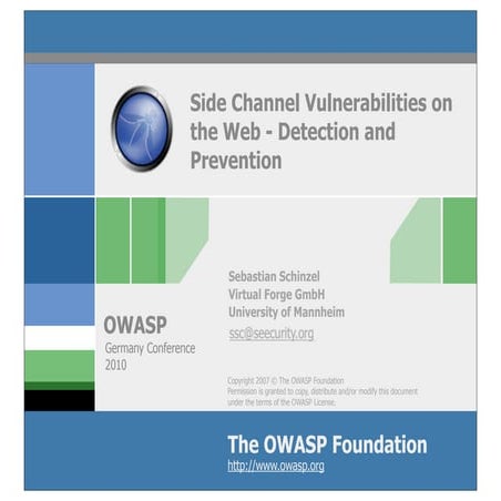 OWASP Germany 2010 - Side Channel Vulnerabilities on the Web - Detection and Prevention | PDF