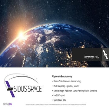 Sidus Space Investor Presentation December 2022 | PPT