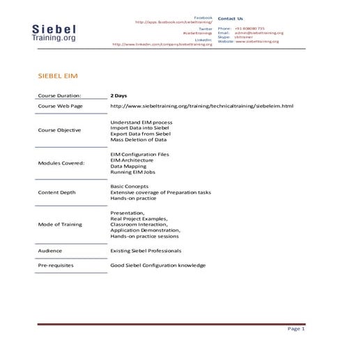 Siebel training.org siebel eim course schedule | PDF