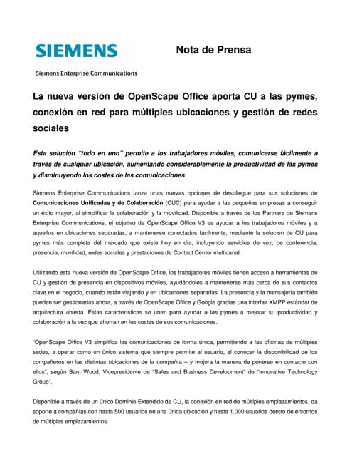 Siemens Enterprise Communications presenta OpenScape Cloud Solutions | PDF