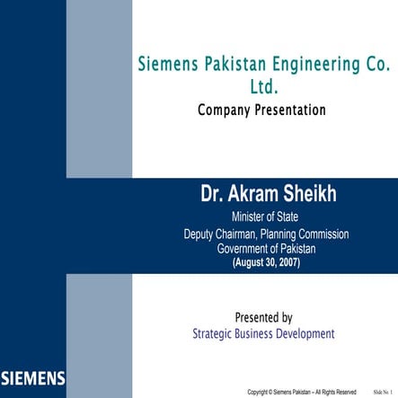 Siemens Pakistan’s Presentation To Planning Commision 30 Aug 2007 | PPT