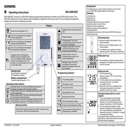 Siemens room stat instructions | PDF