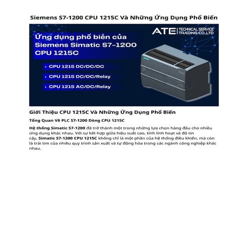 Siemens S7-1200 CPU 1215C Và Những Ứng Dụng Phổ Biến | DOCX